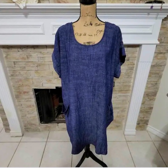 52 Seven | Dresses | 52 Seven Denim Look Linen Dress With Front Pockets ...